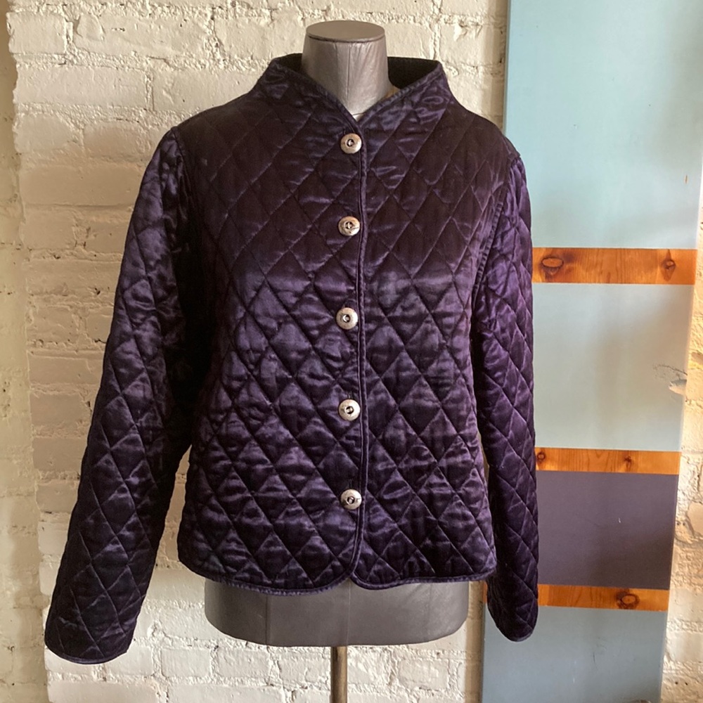 Vintage 1940s Black Quilted Satin Jacket Size M - Gem